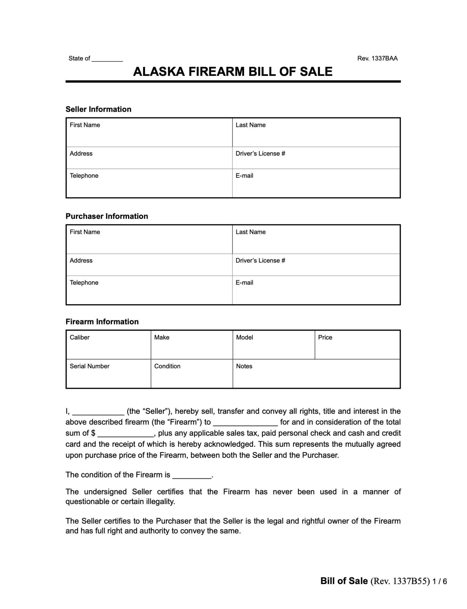 Free Alaska Bill of Sale Forms | Printable PDF & Word