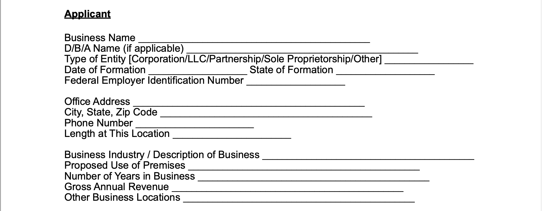 Free Commercial Lease Application Form | PDF & Word
