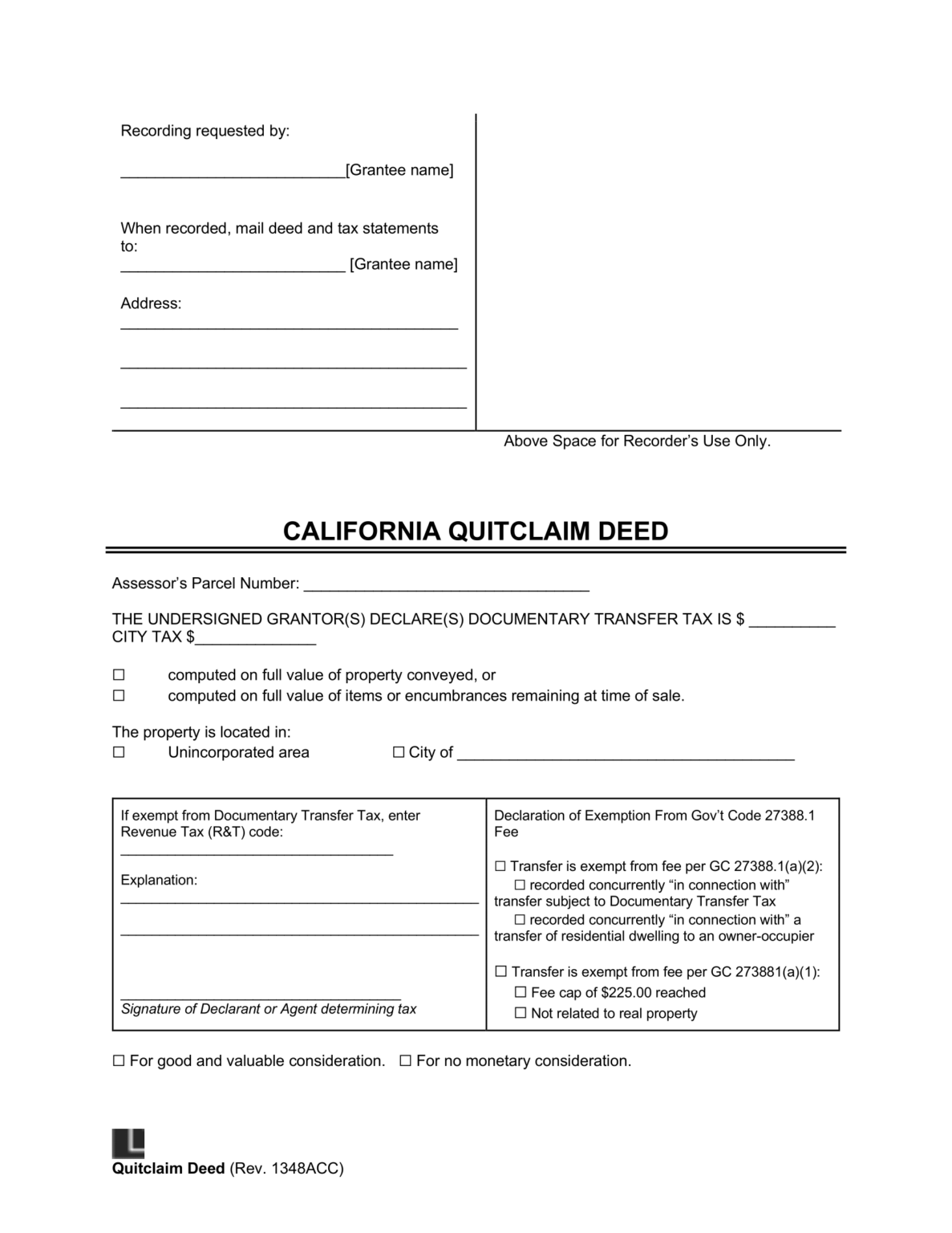 California Quitclaim Deed Form | Legal Templates