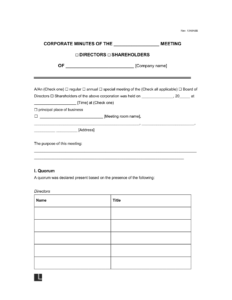 Free Corporate Minutes Template | PDF & Word