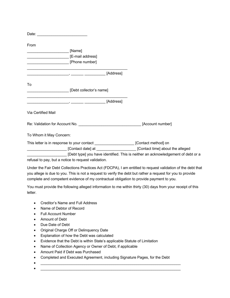 Debt Validation Letter Template Debt Vailidation Letter Reing