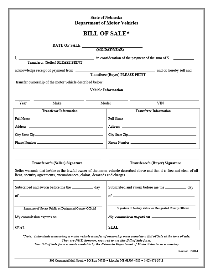 Nh Bill Of Sale Template