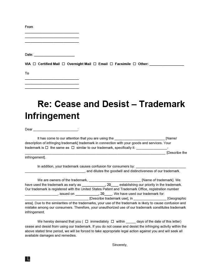 Free Trademark Infringement Cease And Desist Letter Template PDF Word Free Trademark Infringement Cease And Desist Letter Template PDF Word