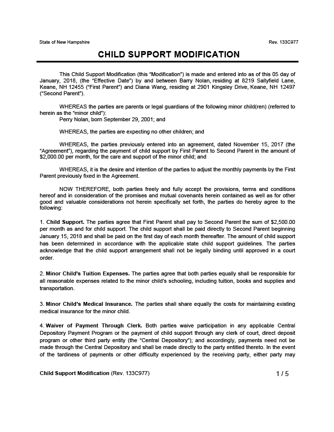 Free Child Support Modification Form PDF Word