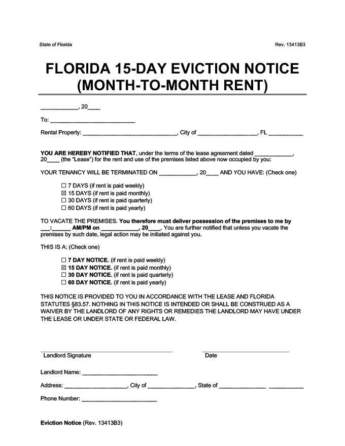 Free Florida Eviction Notice Forms PDF Word Downloads