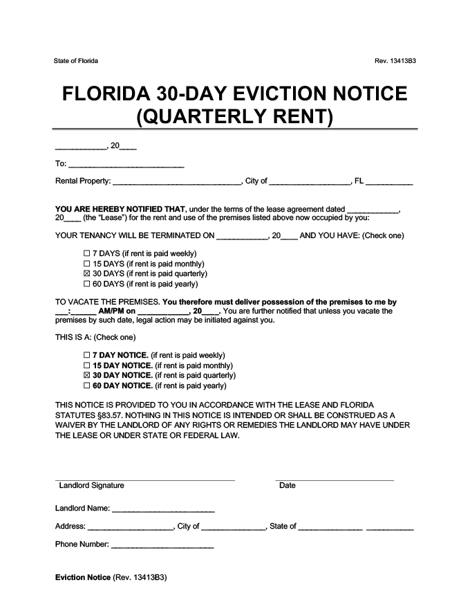 Free Florida Eviction Notice Forms PDF Word Downloads