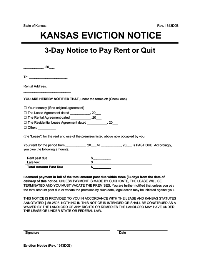 Free Kansas Eviction Notice Forms DF Word Downloads