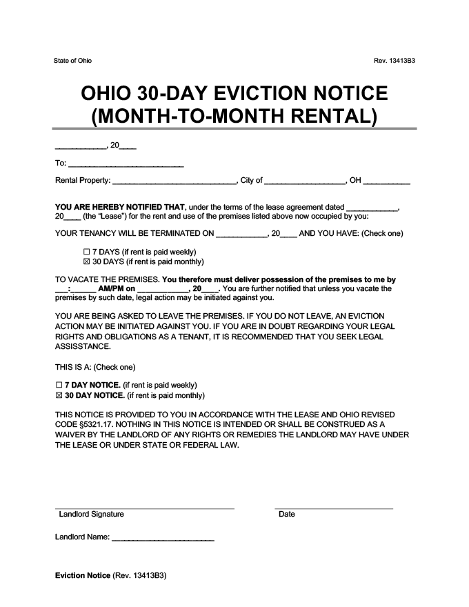 Eviction Notice Ohio Template