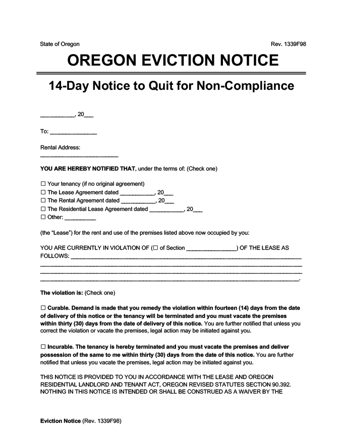 Editable Free Oregon Eviction Notice Forms Process And Laws Pdf 30 Day 