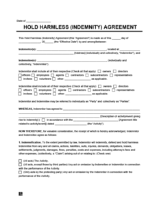 Free Hold Harmless (Indemnity) Agreement | PDF & Word