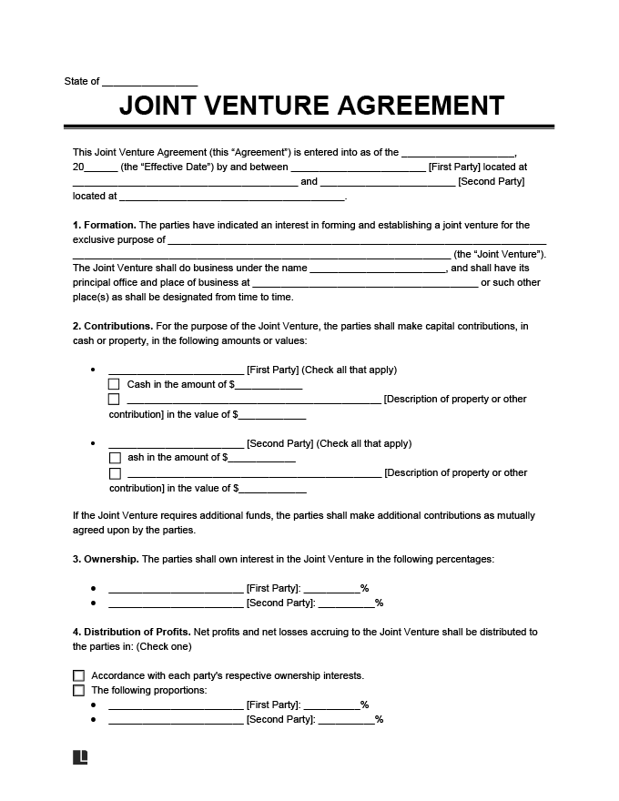 Free Joint Venture Agreement Template PDF Word