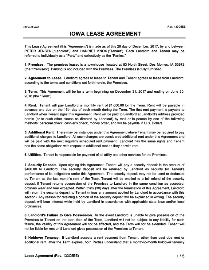 Free Iowa Residential Lease Rental Agreement Forms Legal Templates