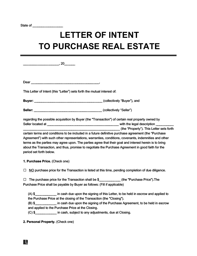 Letter Of Intent LOI Template Sample Free PDF Example 