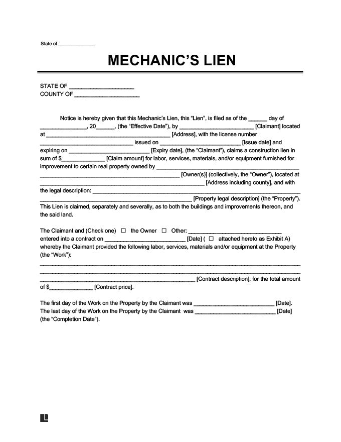 Mechanics Lien Letter Template Printable Templates