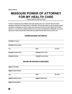 Free Missouri Medical Power of Attorney Form | PDF & Word