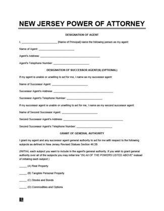 Free New Jersey General Power of Attorney Form | PDF & Word