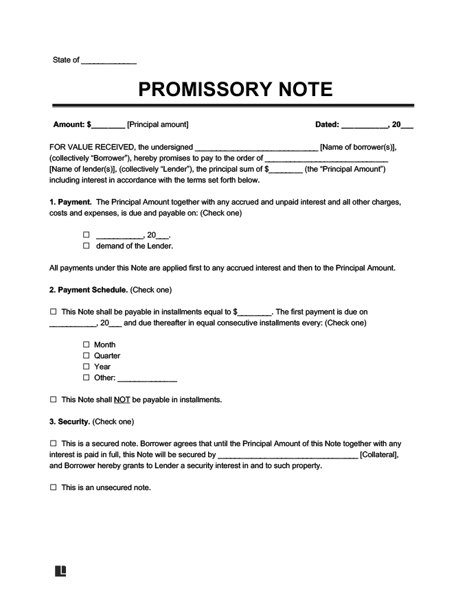 Free Printable Promissory Note For Personal Loan
