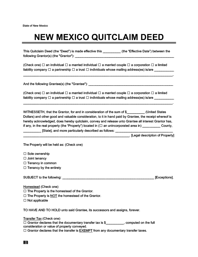 Free New Mexico Quitclaim Deed Form PDF Word