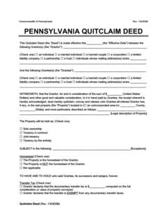 Free Pennsylvania Quitclaim Deed Form | PDF & Word