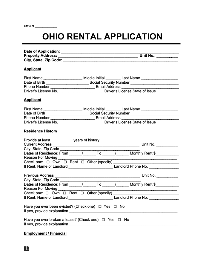 Free Ohio Rental Application Download In PDF Word