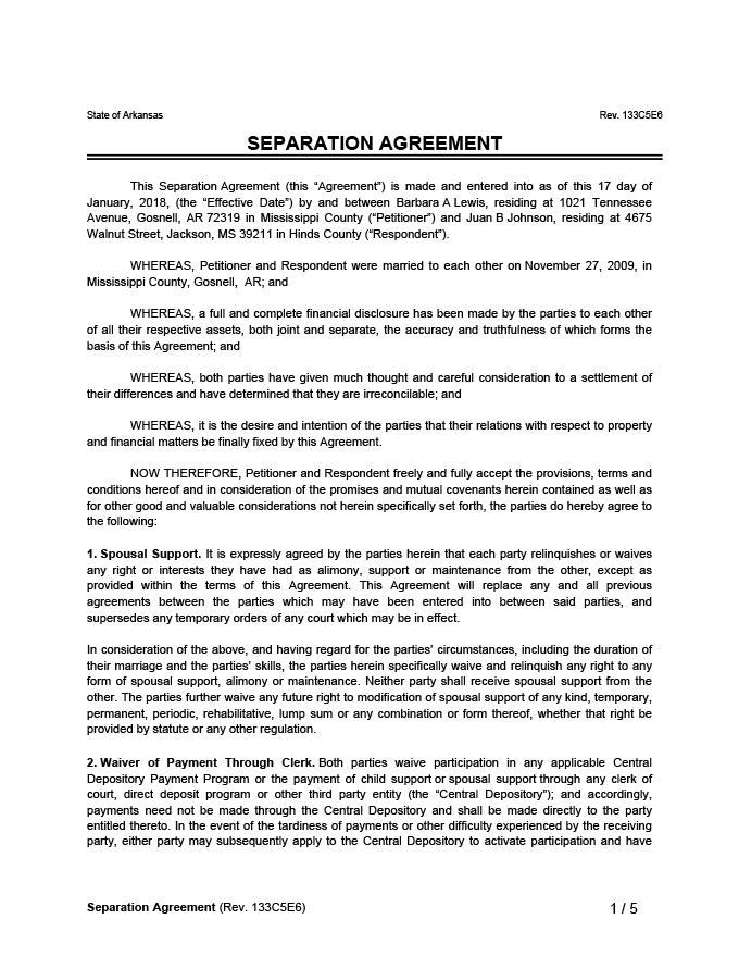 Free Separation Agreement Template PDF Word
