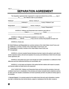 Free Separation Agreement Template - PDF & Word