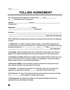 Free Tolling Agreement Template | PDF & Word