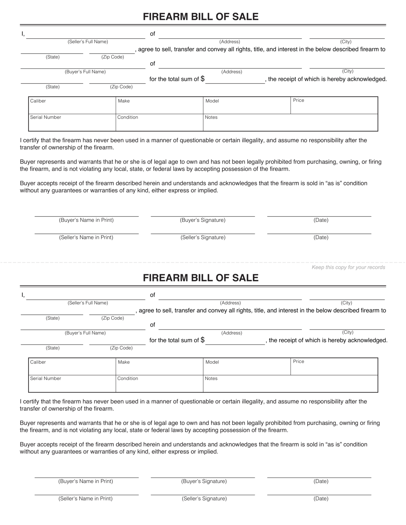 Firearm Bill of Sale Form | Legal Templates
