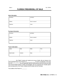 Florida Firearm Bill of Sale Form | PDF & Word | Legal Templates
