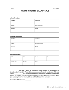 Hawaii Firearm Bill of Sale Form | Legal Templates