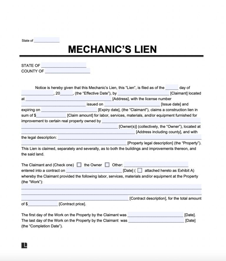Free Mechanic's Lien Template | PDF & Word