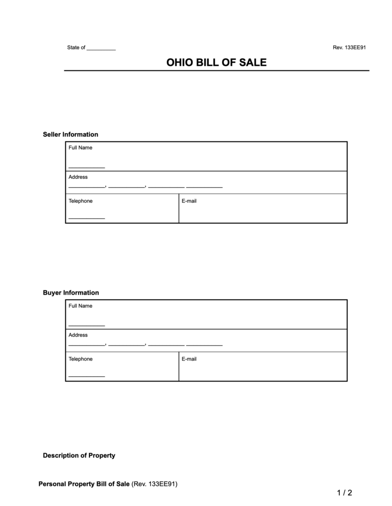 Free Ohio Bill of Sale Forms | PDF & Word