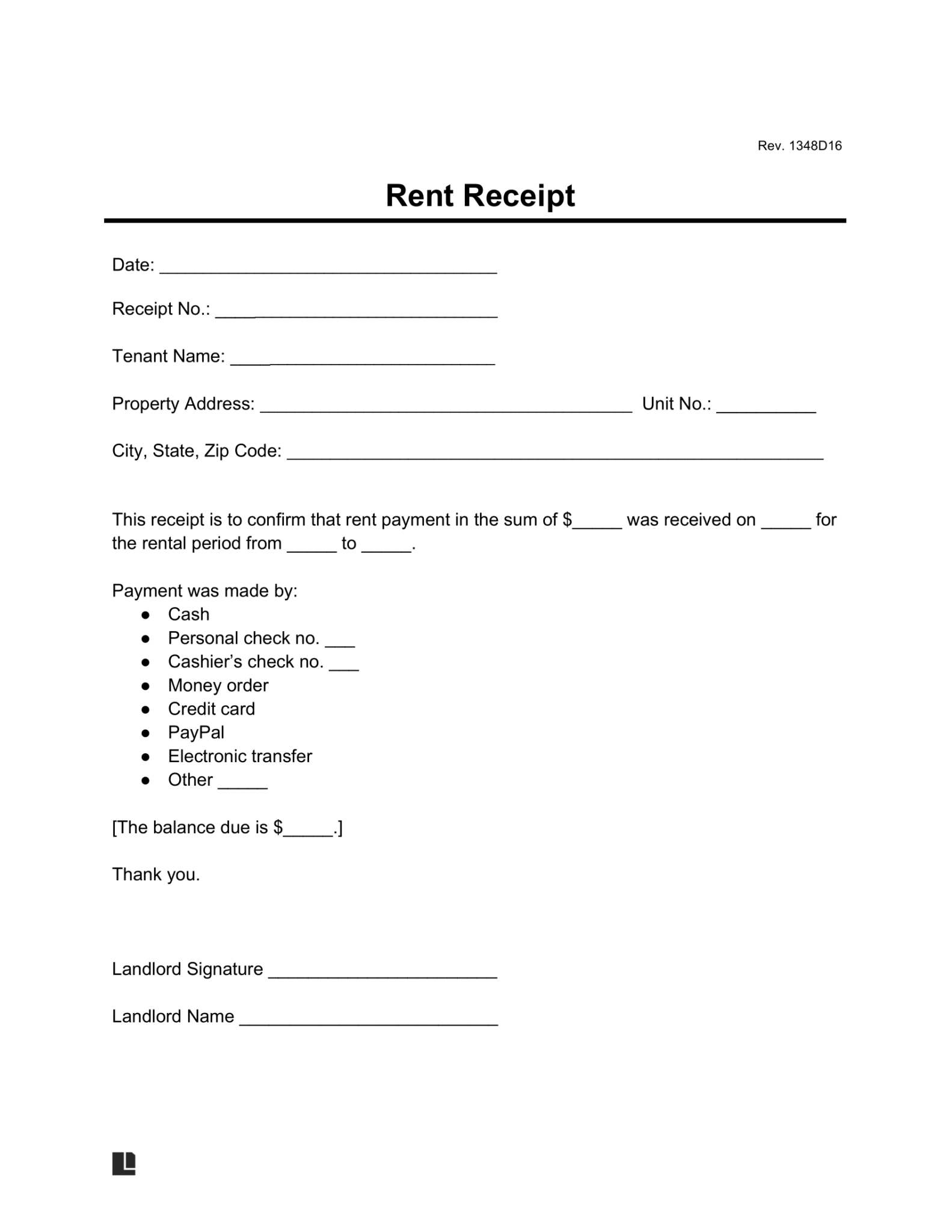 Rent Receipt Template | PDF & Word