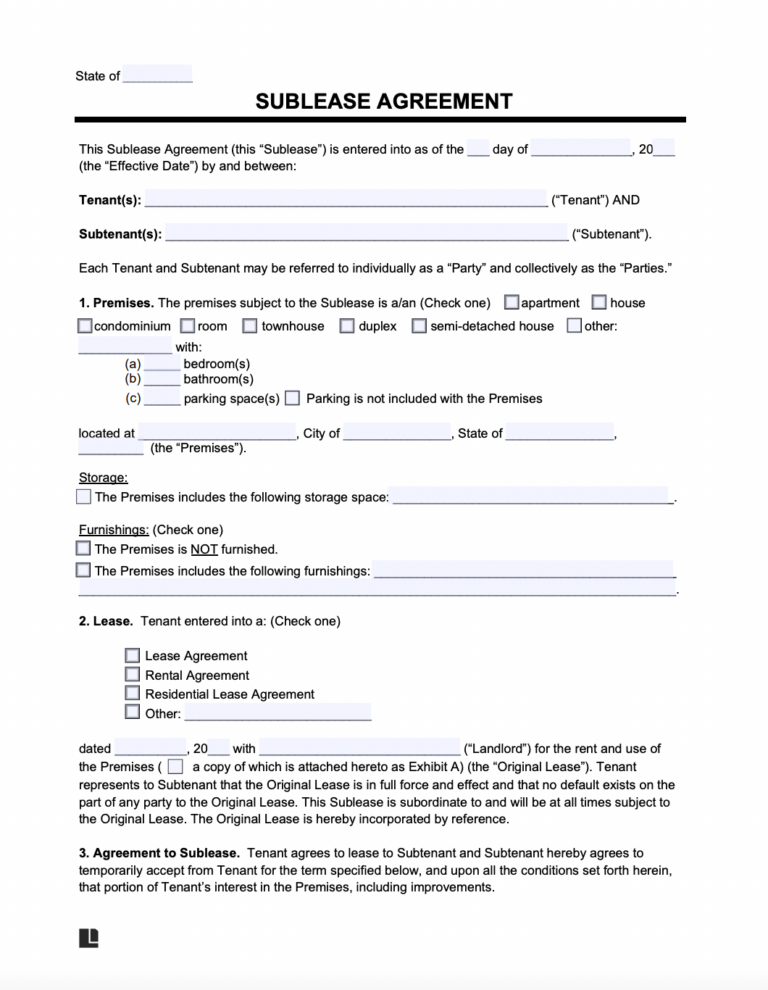 Free Sublease Agreement Template | PDF & Word