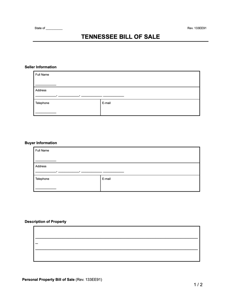 Free Tennessee Bill Of Sale Forms PDF Word Legal Templates