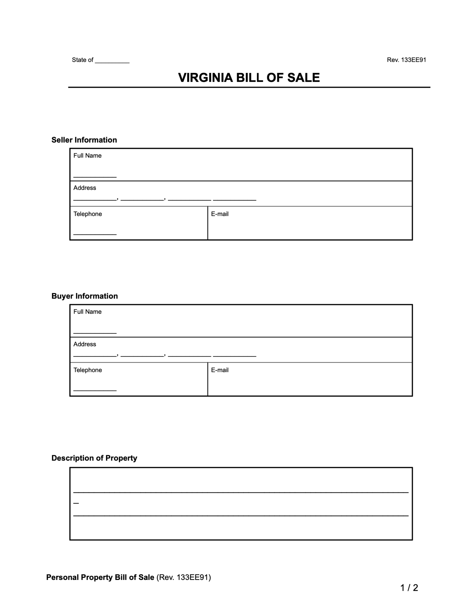 Virginia Bill of Sale Form - PDF & Word | LegalTemplates