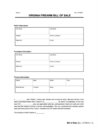 Free Virginia Firearm Bill of Sale Form | PDF & Word
