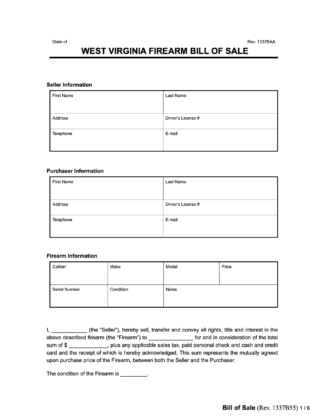 Free West Virginia Firearm Bill of Sale Form | PDF & Word